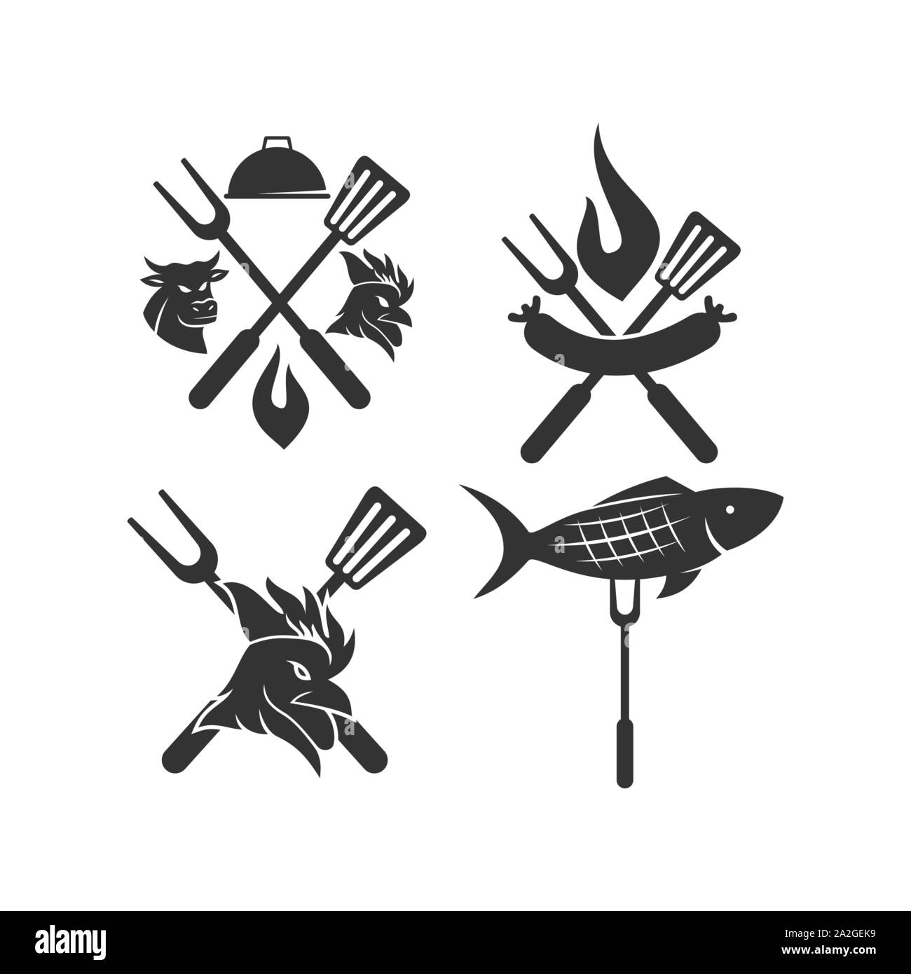 Barbecue chicken fish sausage beef logo template vector Design set ...
