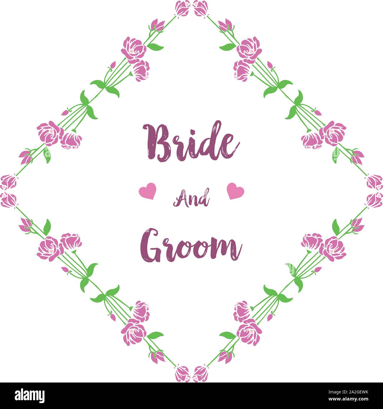 Template for text bride and groom, with ornament of purple flower frame ...