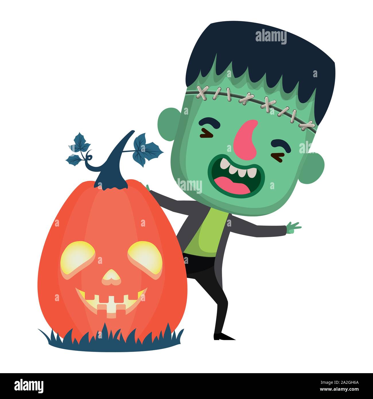 cute little boy with frankenstein costume and pumpkin Stock Vector ...