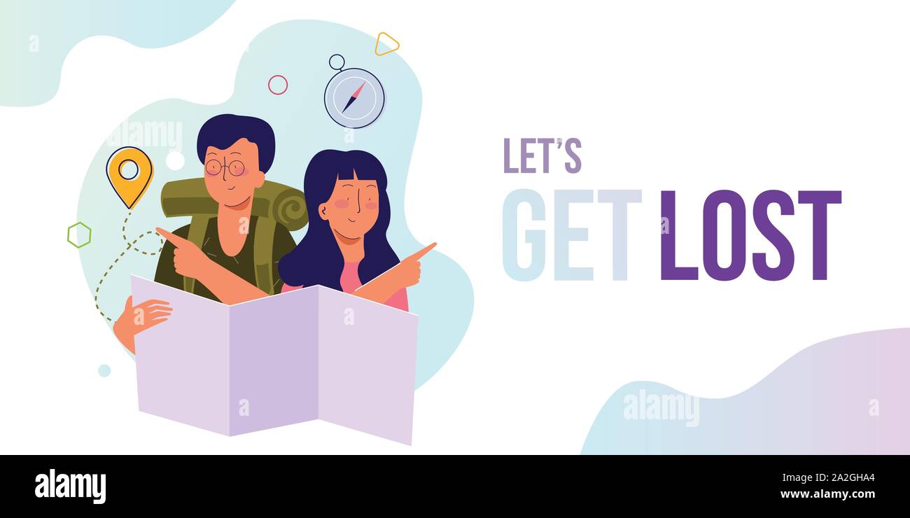 Tourist couple lost looking at map Stock Vector Images - Alamy