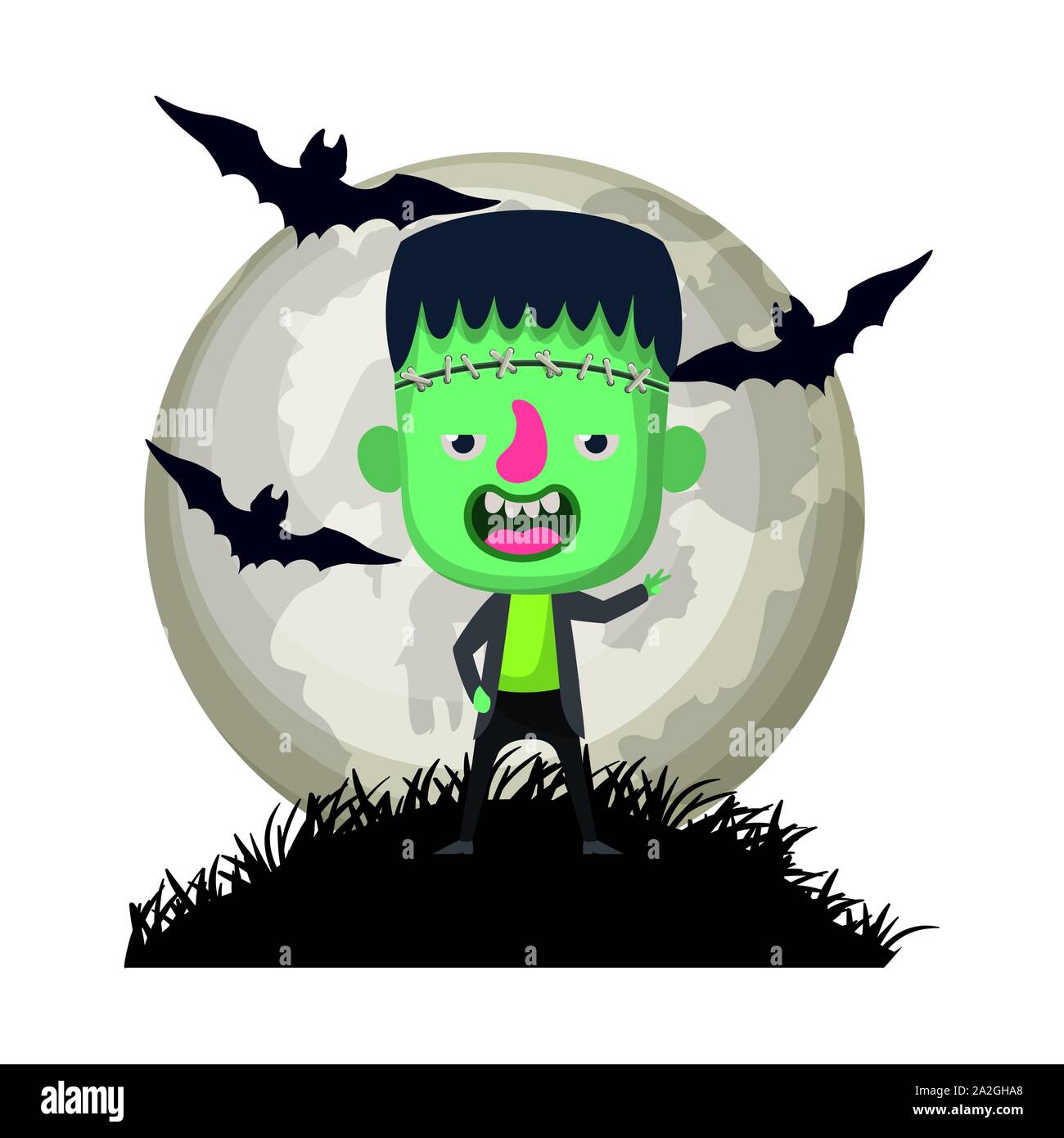 cute little boy with frankenstein costume in dark night scene Stock ...