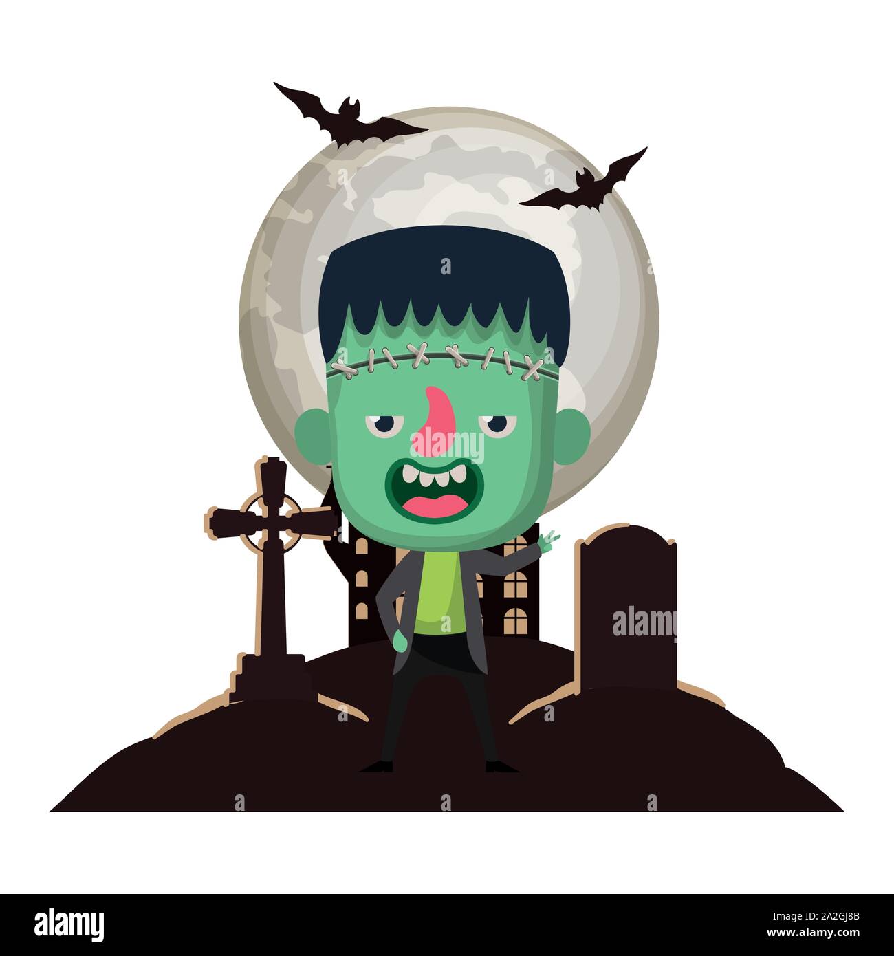 cute little boy with frankenstein costume in cemetery scene Stock ...