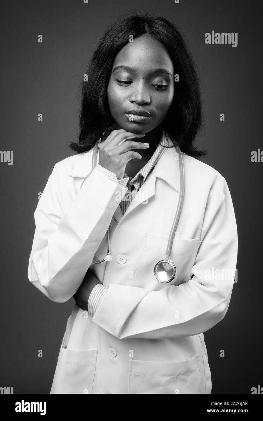 Beautiful young african female doctor Black and White Stock Photos ...