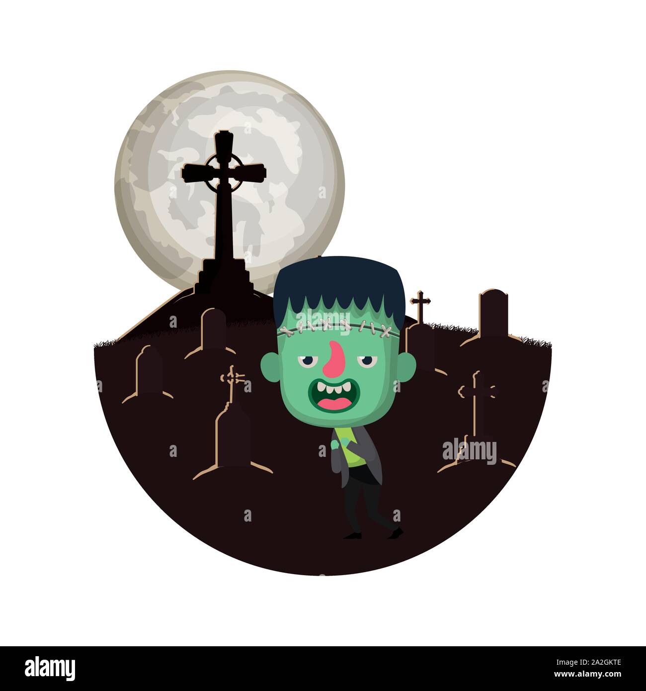 cute little boy with frankenstein costume in cemetery scene Stock ...