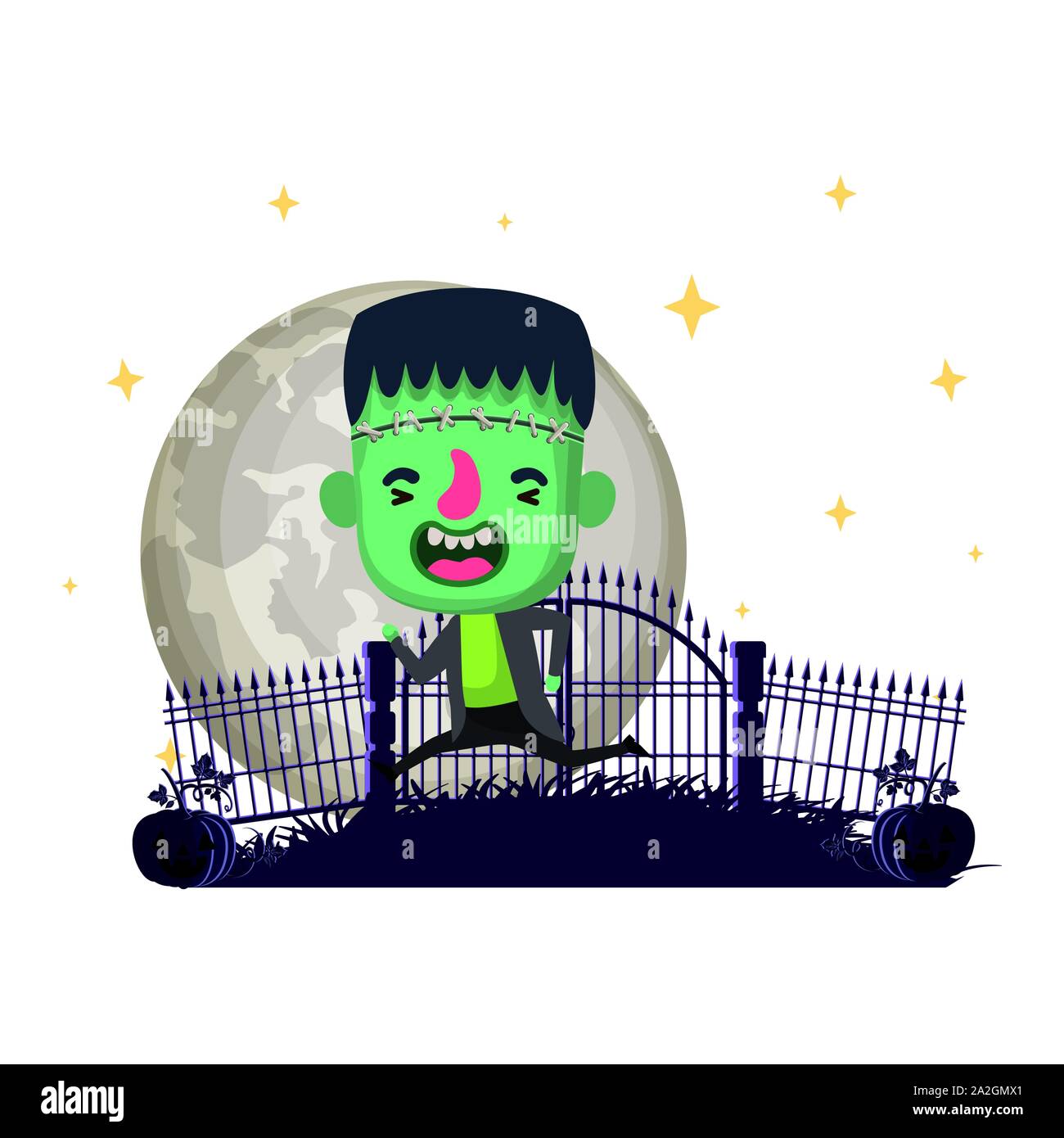 cute little boy with frankenstein costume in cemetery scene Stock ...
