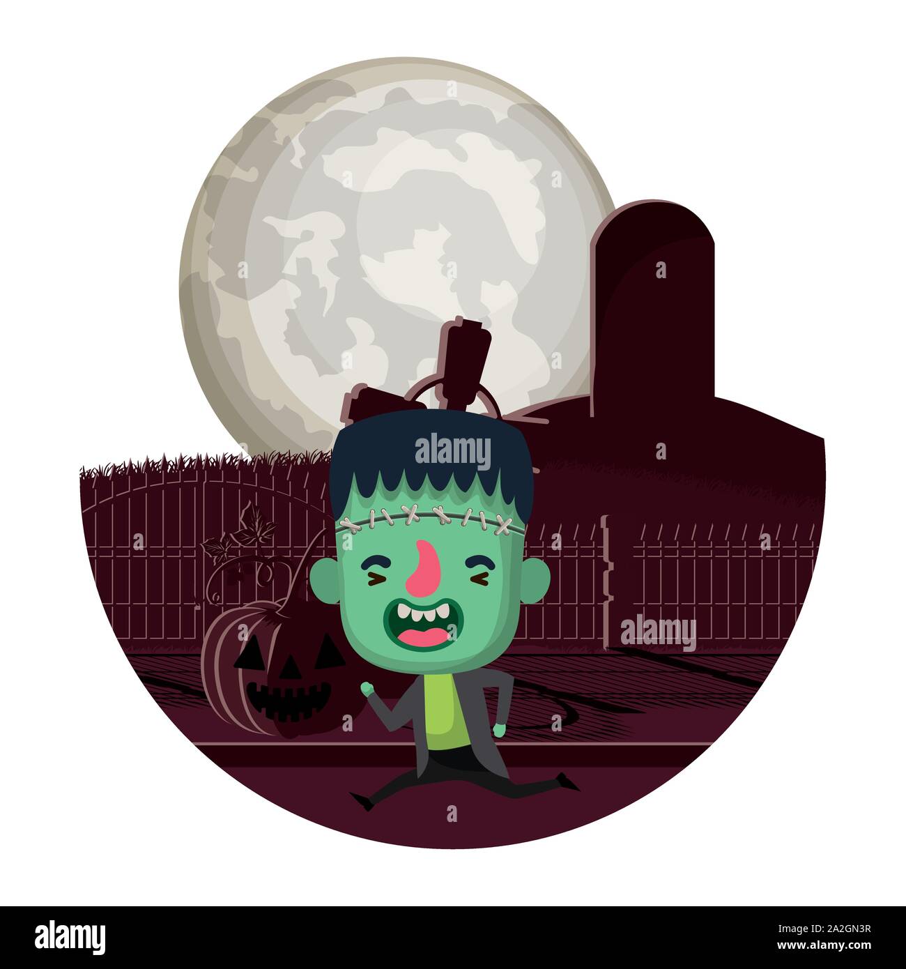 cute little boy with frankenstein costume in cemetery scene Stock ...