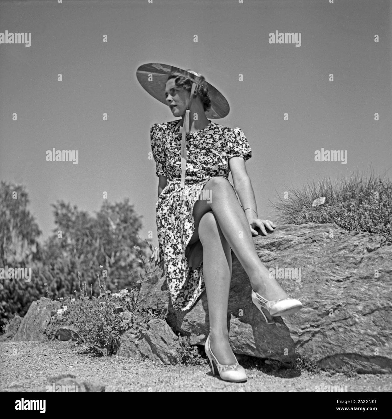 Young lady in summer Black and White Stock Photos & Images - Alamy