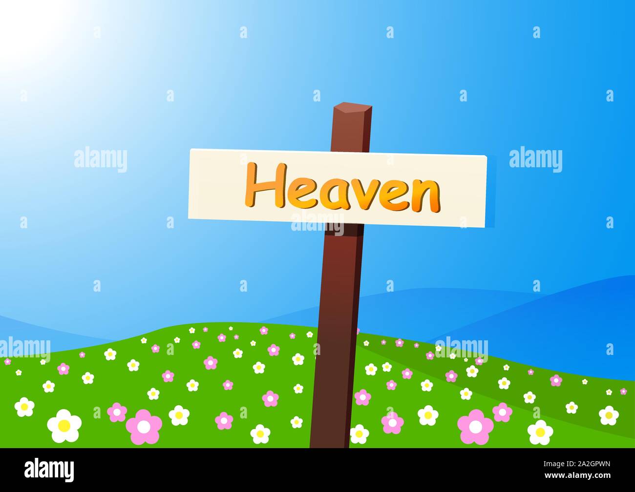 Heaven landscape with signpost, flower and field, vector Stock Vector ...