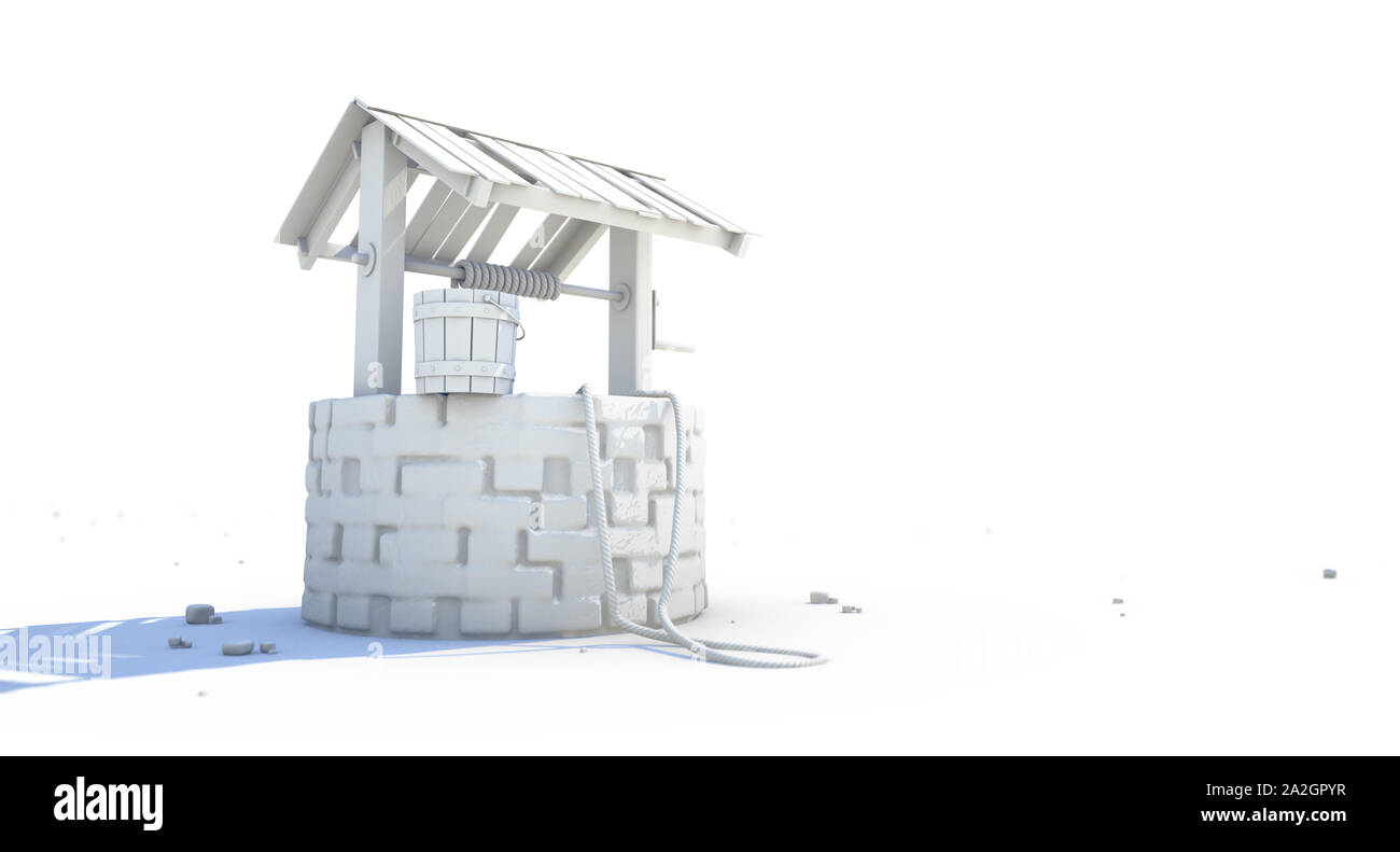 A washed out white on white interpretation of a water well on a flat ...