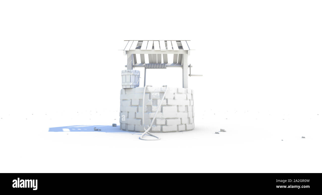 A washed out white on white interpretation of a water well on a flat ...