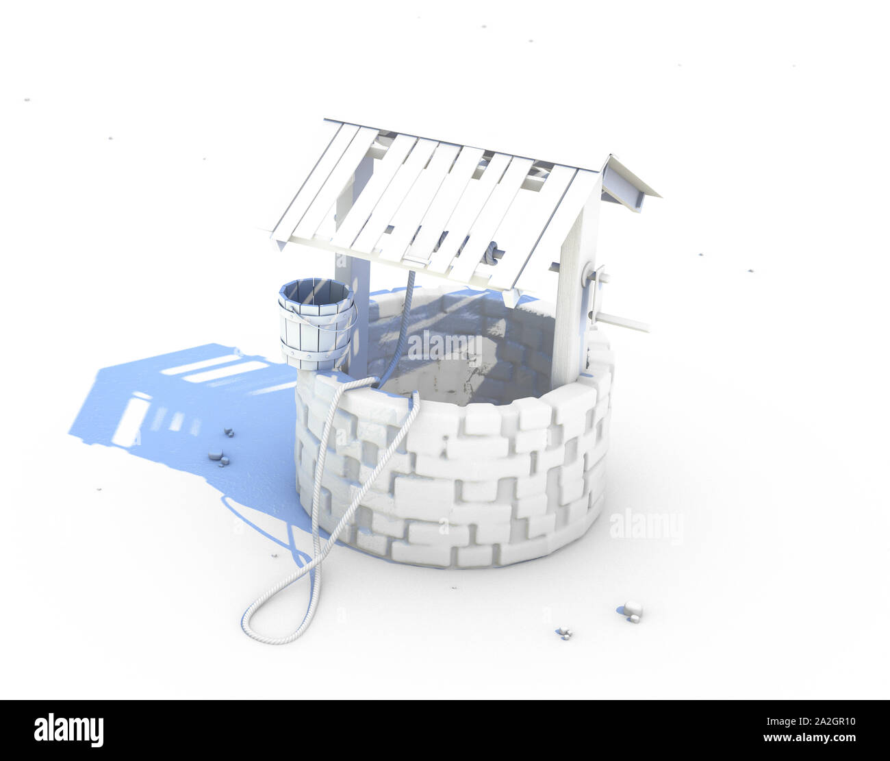 A washed out white on white interpretation of a water well on a flat ...