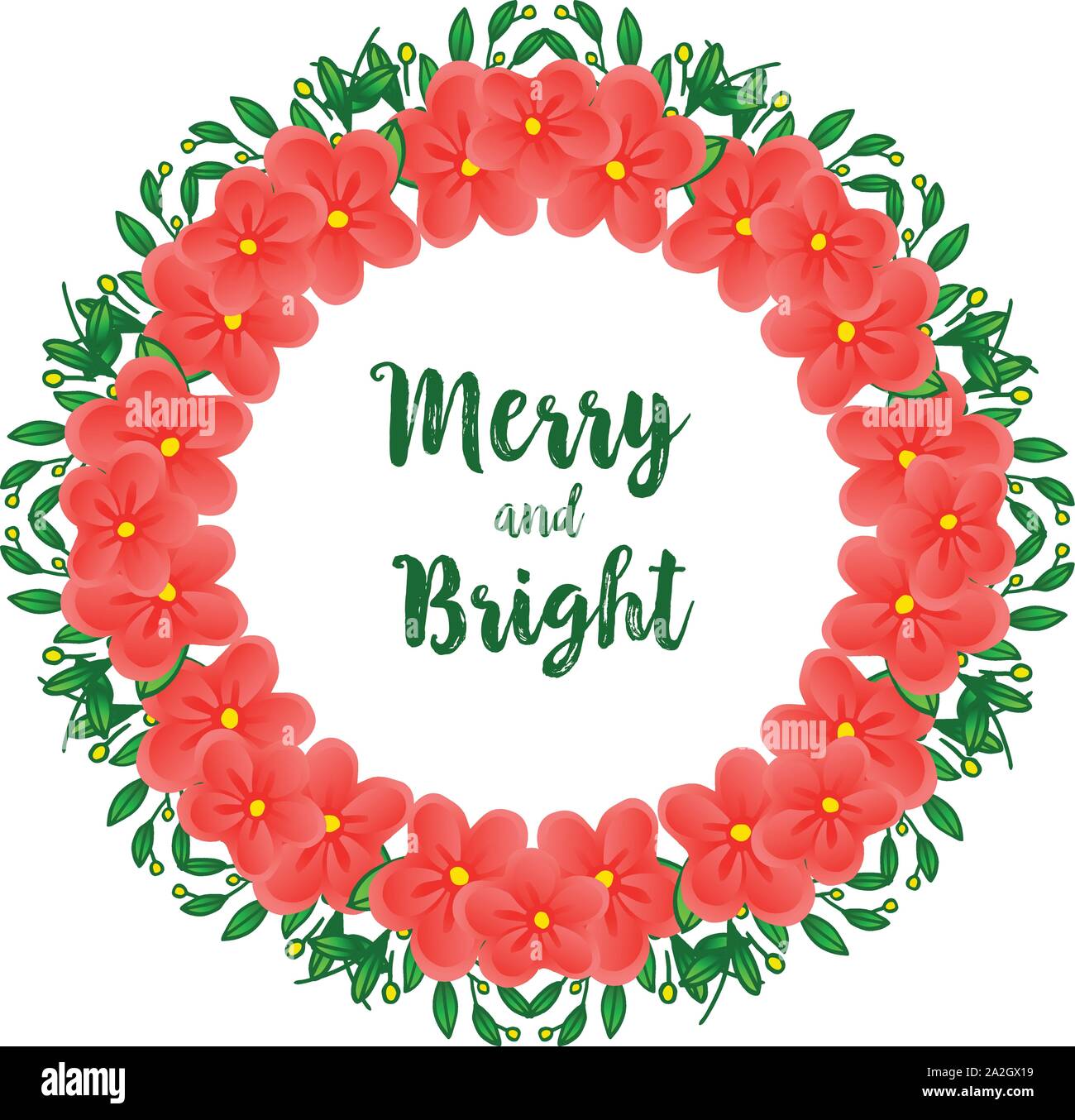 Lettering greeting card merry and bright, with art of vintage green ...