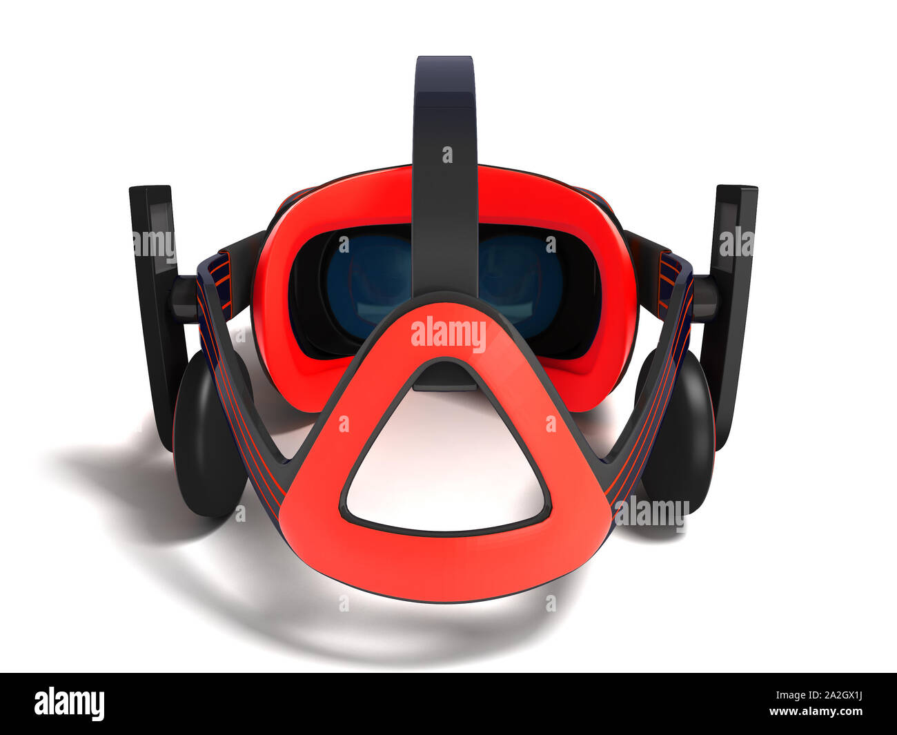 Modern black virtual reality glasses with red insertions rear 3d render ...