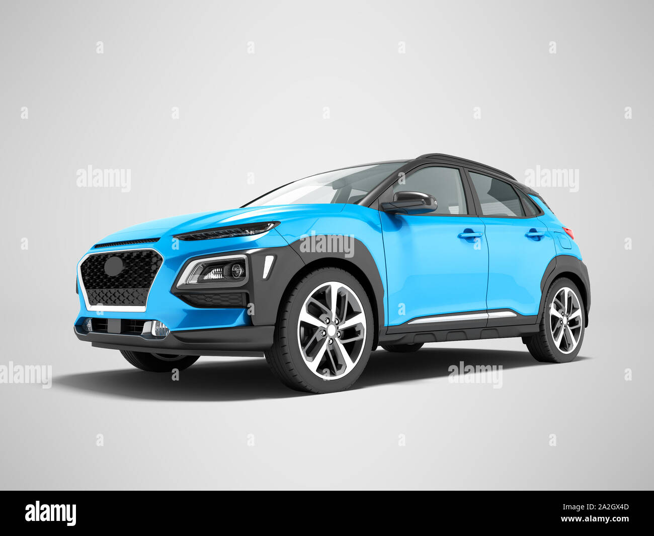Modern blue car crossover in front 3d render on gray background with ...