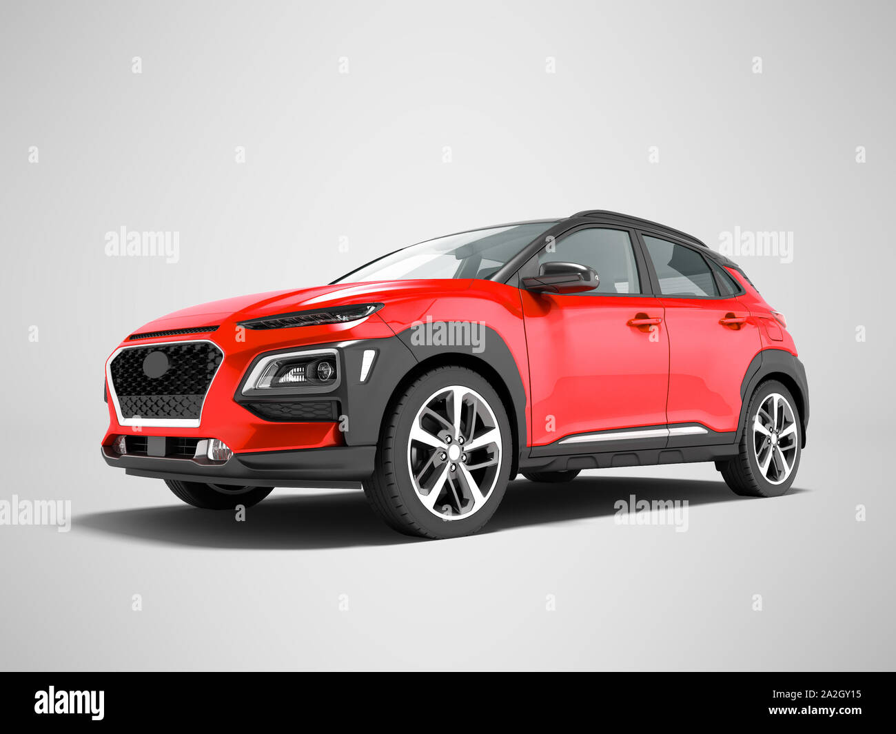 Modern red car crossover in front 3d render on gray background with ...