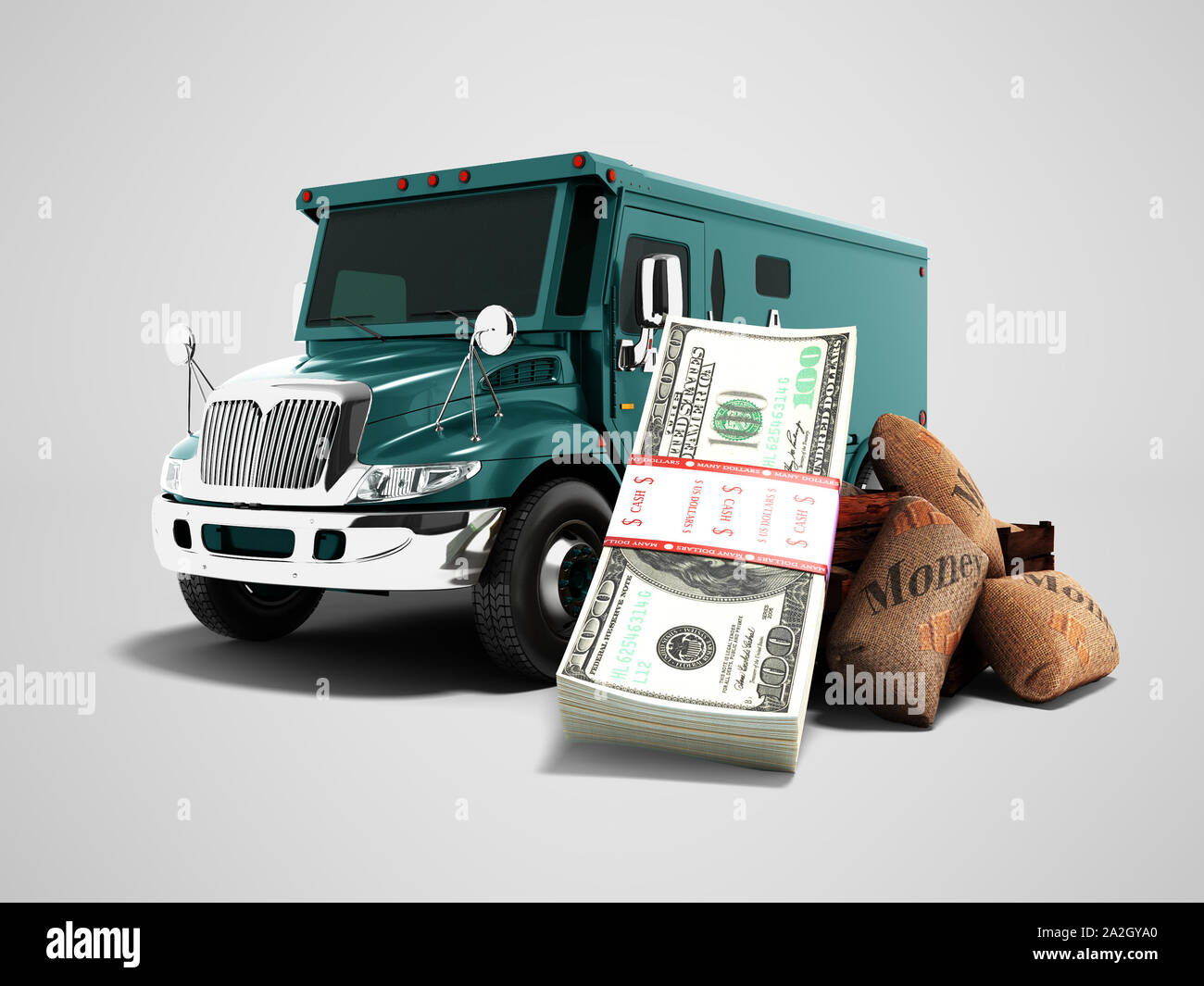 Modern concept of carrying money and stack of dollars in a bank of blue ...