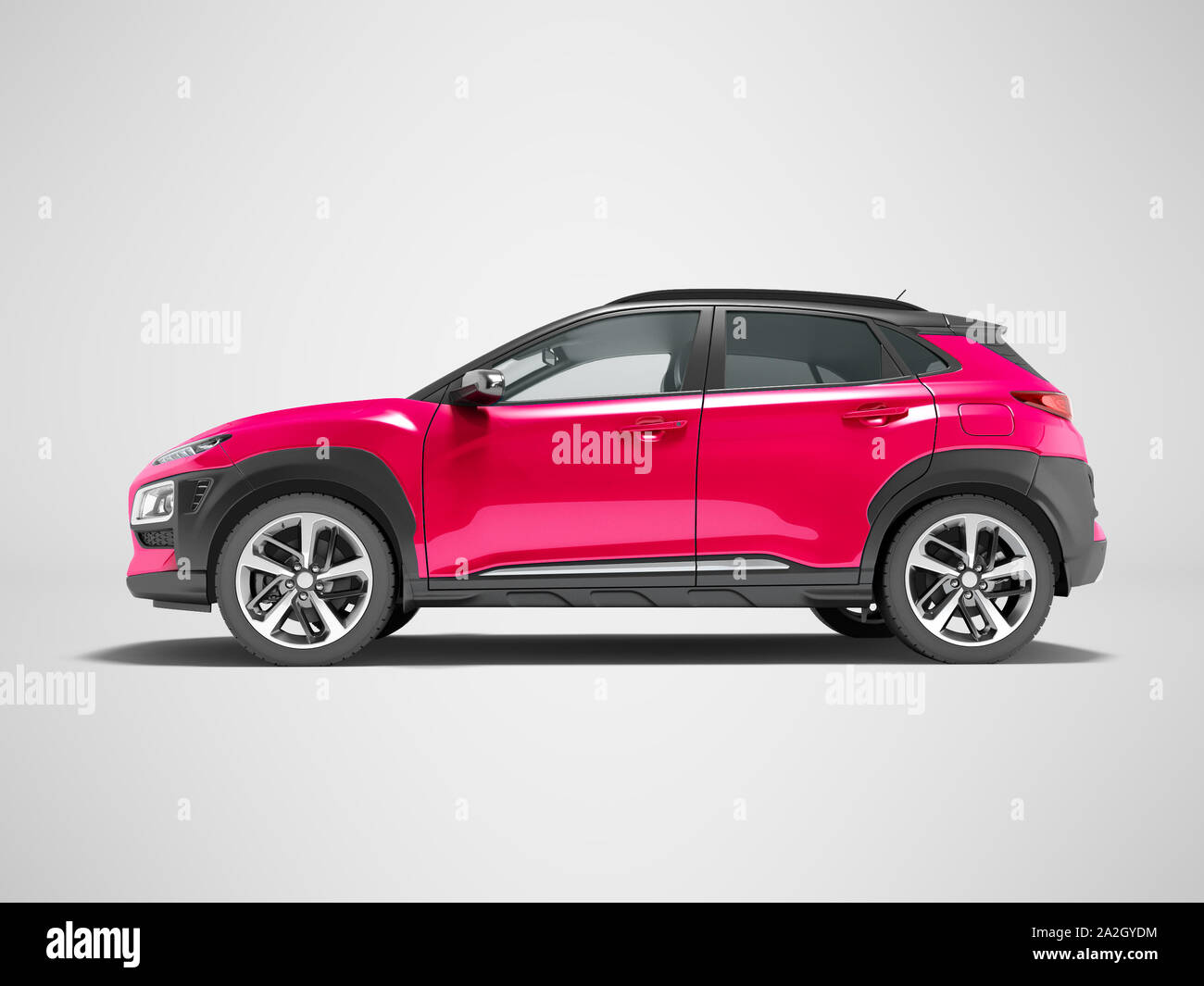 Modern pink car crossover side view 3d render on gray background with ...