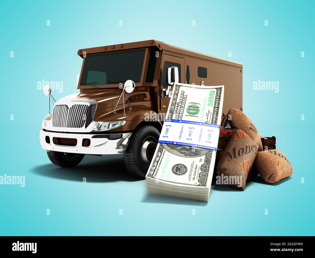 Modern concept of carrying money and stack of dollars in a bank brown ...
