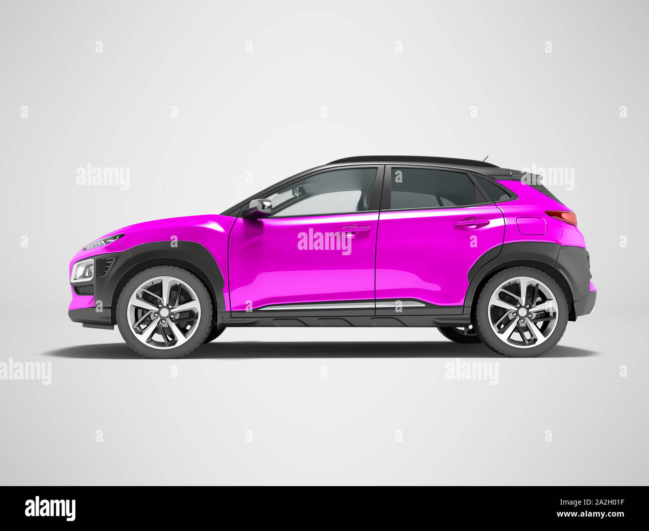 Modern purple car crossover side view 3d render on gray background with ...