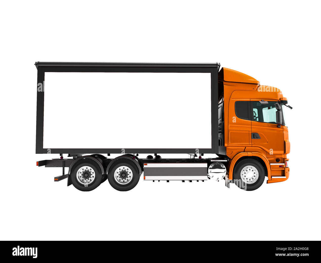 Modern orange truck with white trailer for transportation of goods from ...