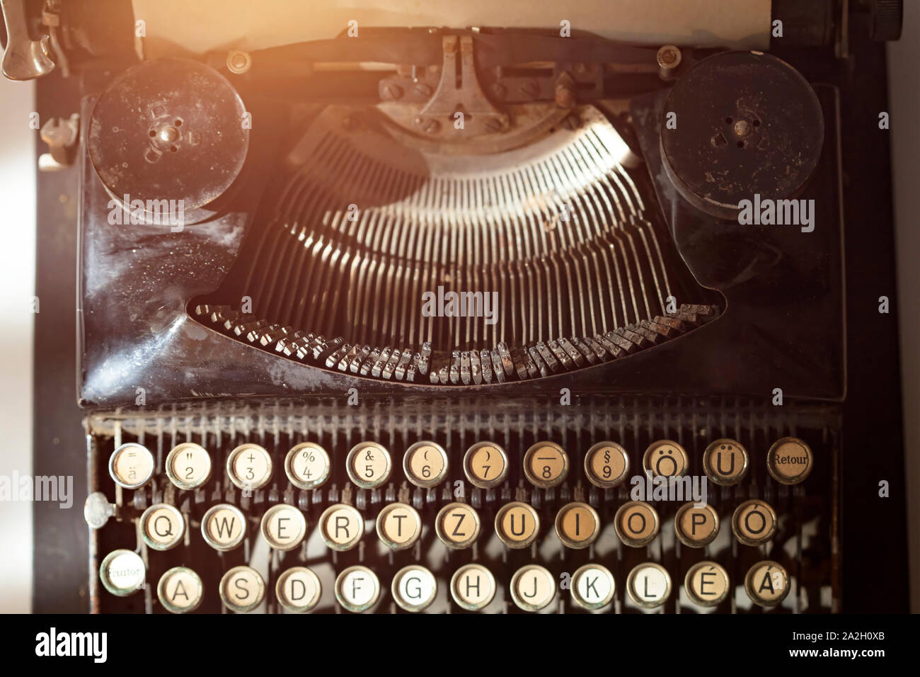 Antique typewriter. Vintage typewriter machine closeup photo Stock ...