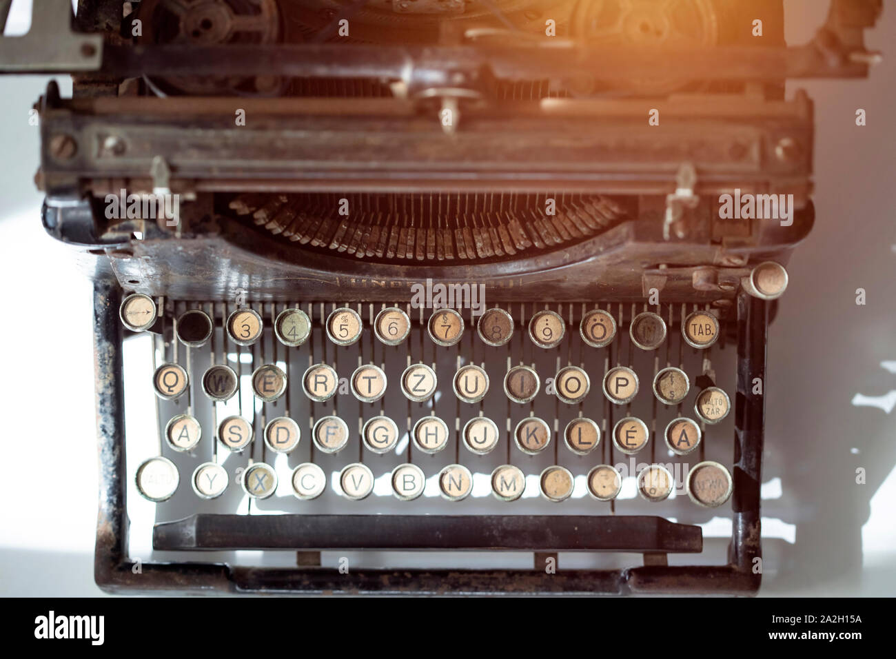 Antique typewriter. Vintage typewriter machine closeup photo Stock ...