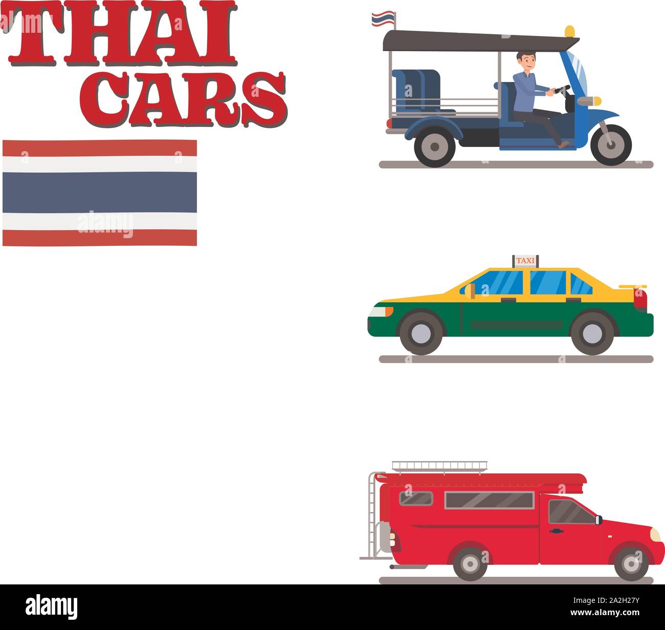 Thai car flat design vector illustration.Thai vehicle sevice Stock ...