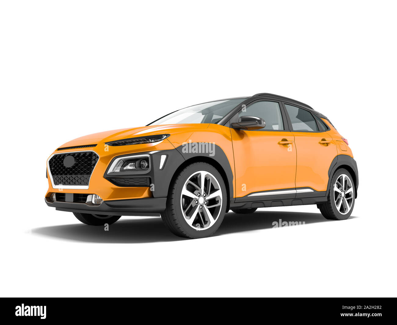 Modern orange car crossover in front 3d render on white background with ...