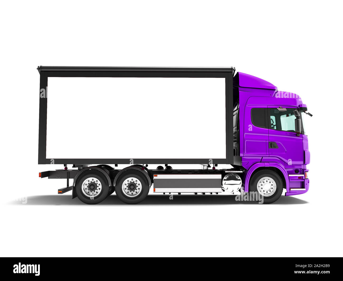 Modern purple truck with white trailer for transportation of goods from ...