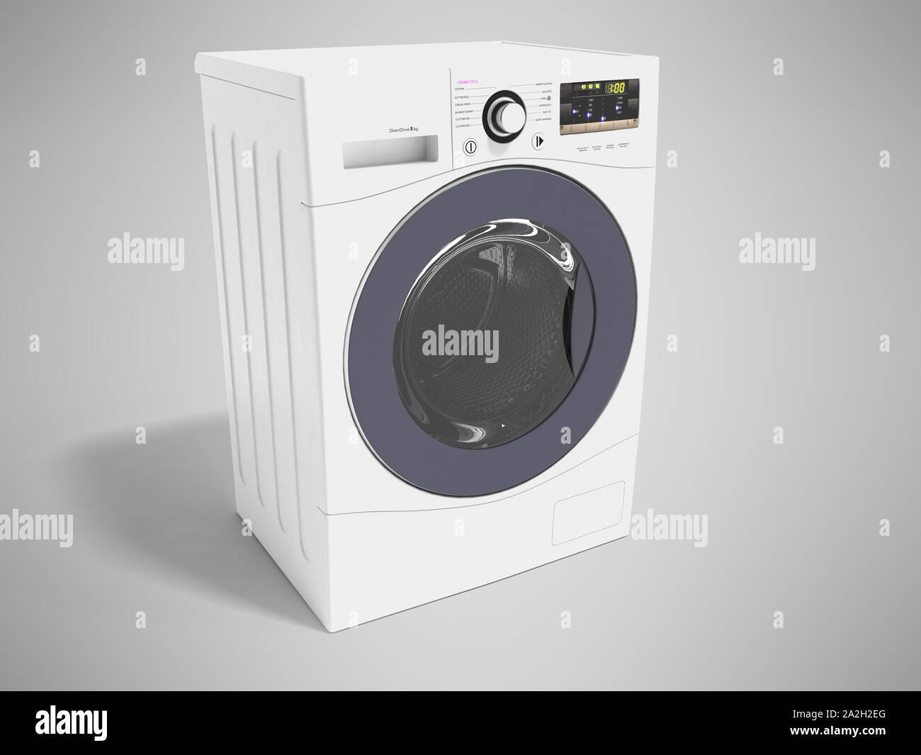 Modern white washing machine for washing clothes 3d rendering on gray ...