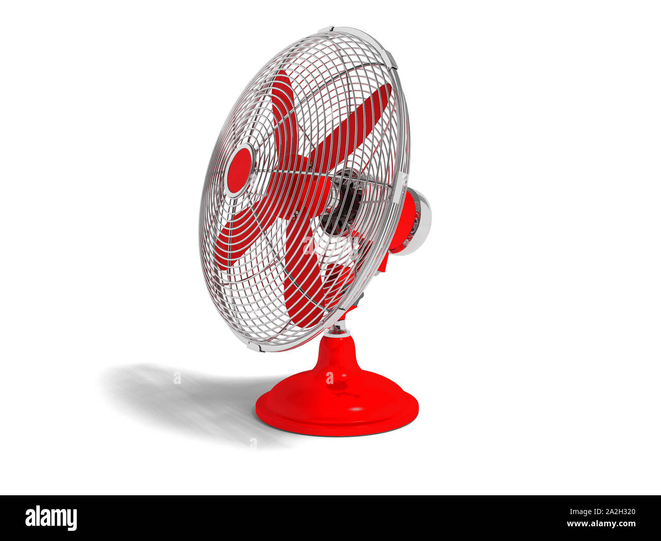 Modern red fan on the table to cool the room on the right 3d render not ...