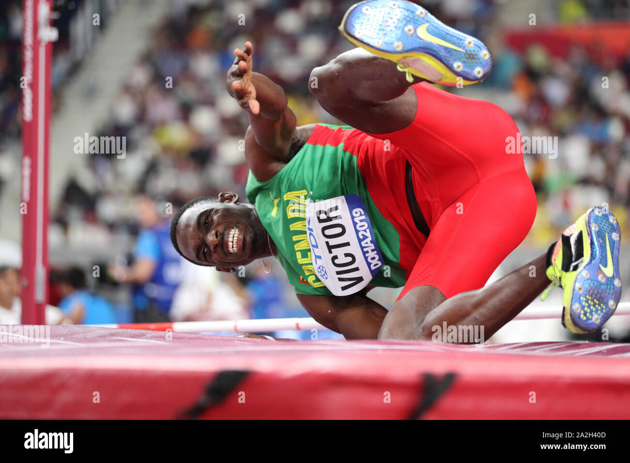 Doha, Qatar. 2nd Oct, 2019. Lindon Victor of Grenada competes during ...