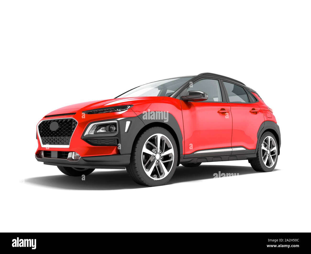 Modern red car crossover in front 3d render on white background with ...
