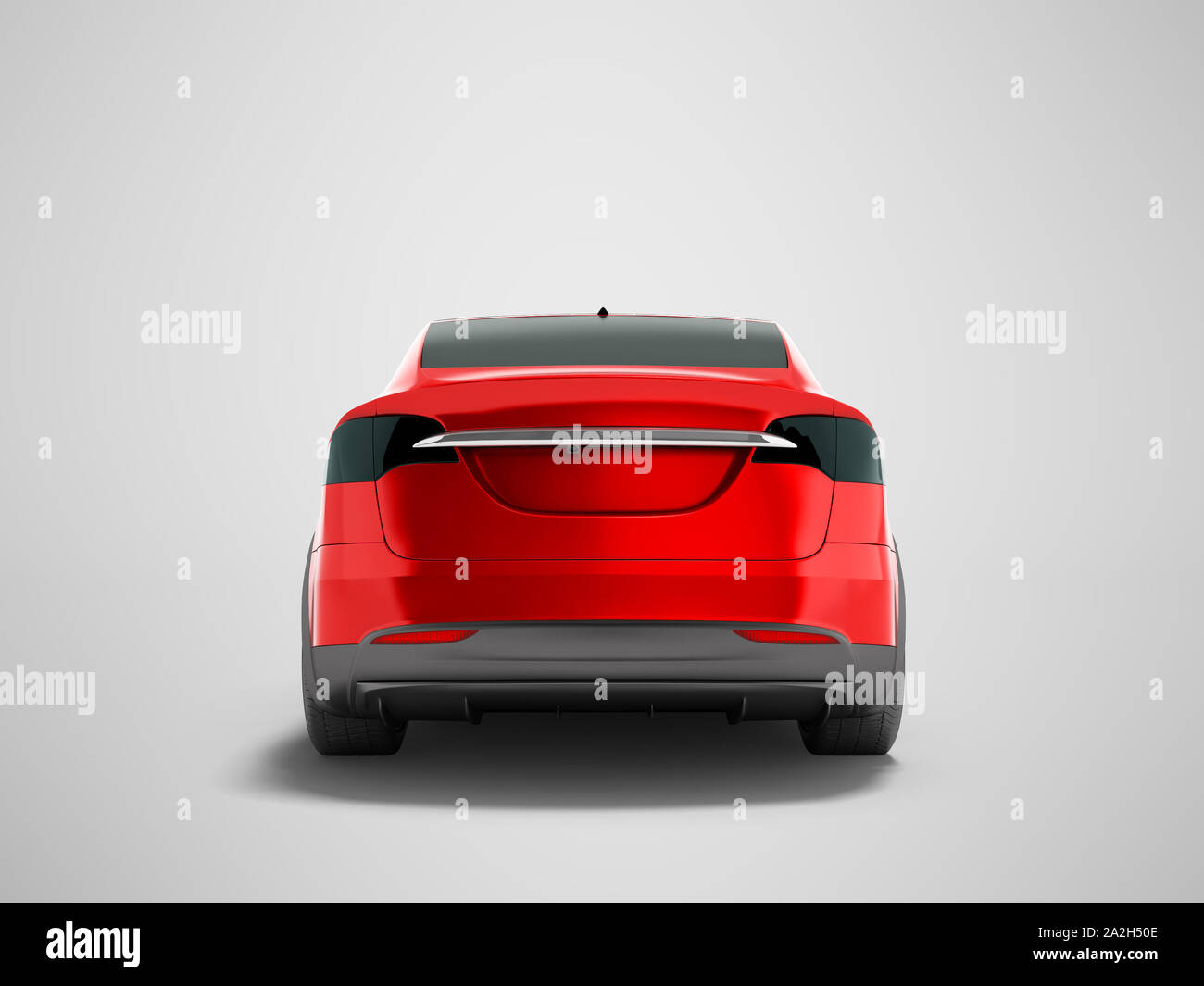 Modern red electric car for travel with family behind 3d render on gray ...