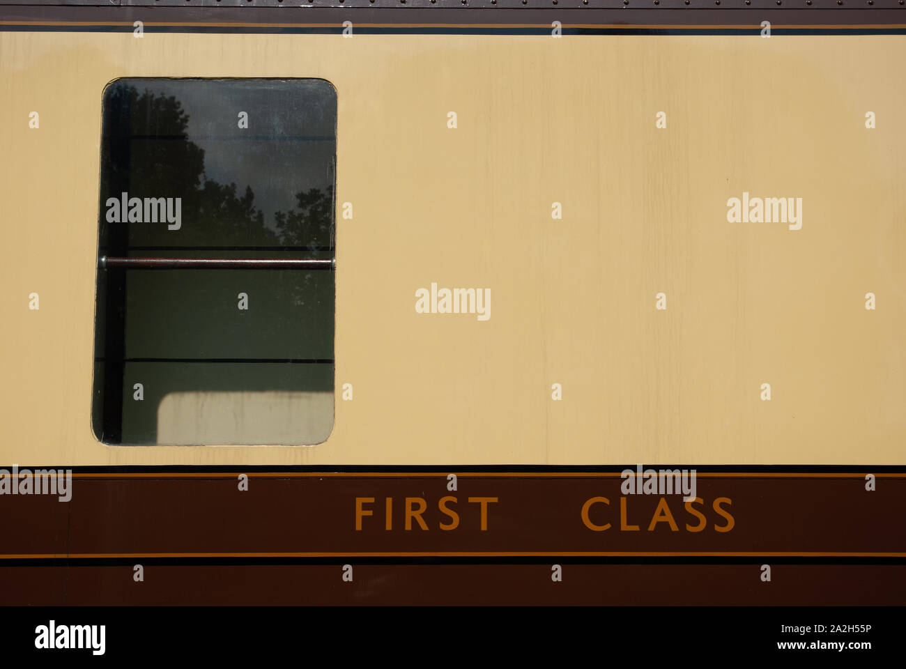 Side of a first class railway carriage with window to the left Stock ...