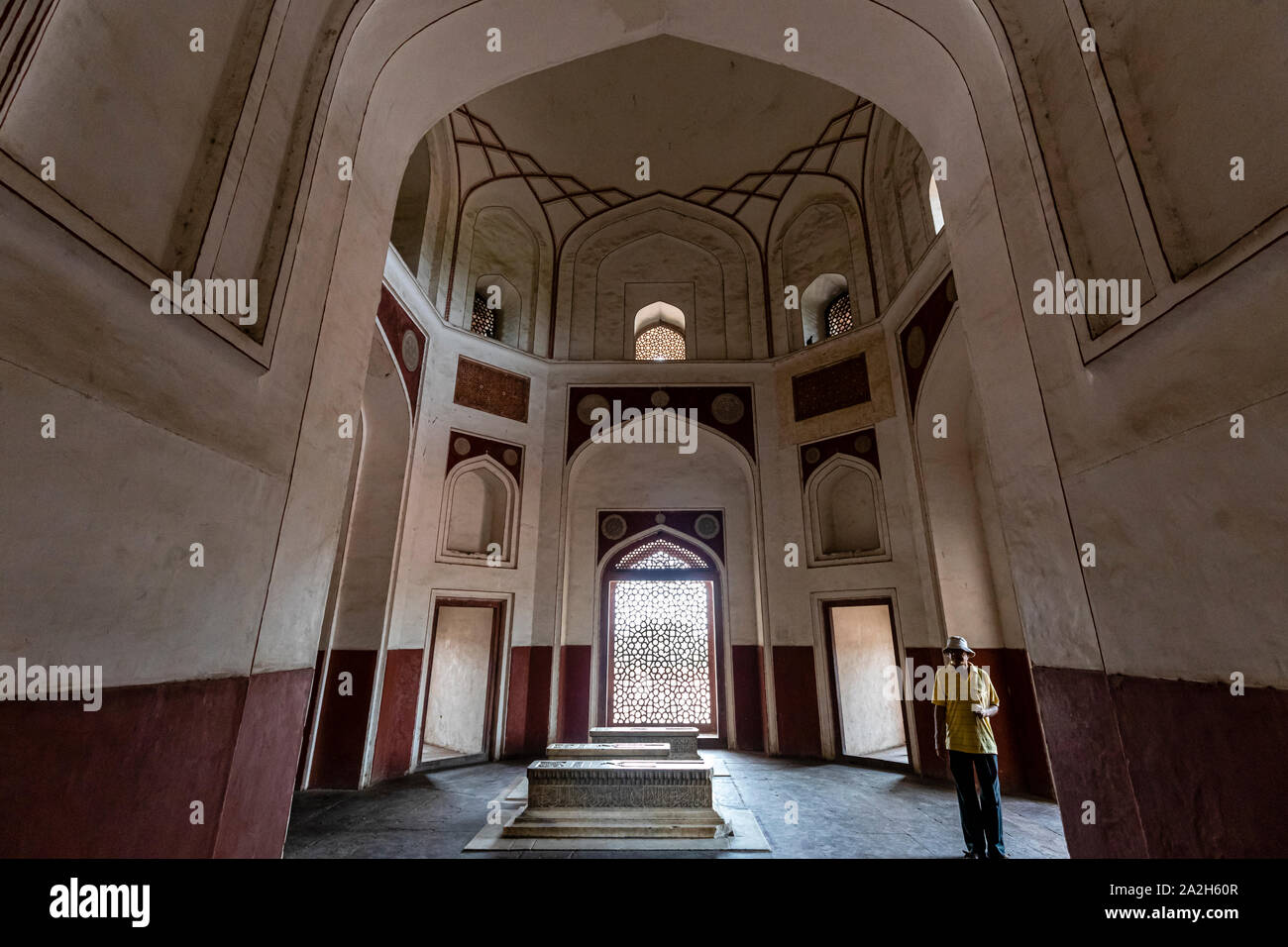 Marble tomb inside the famous Humayun's tomb in New Delhi in India ...