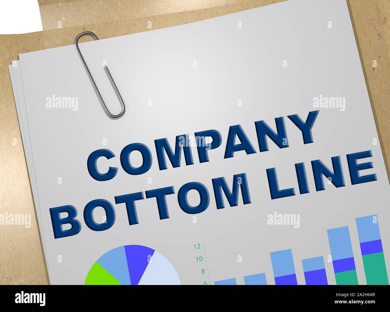 3D illustration of COMPANY BOTTOM LINE title on business document Stock ...