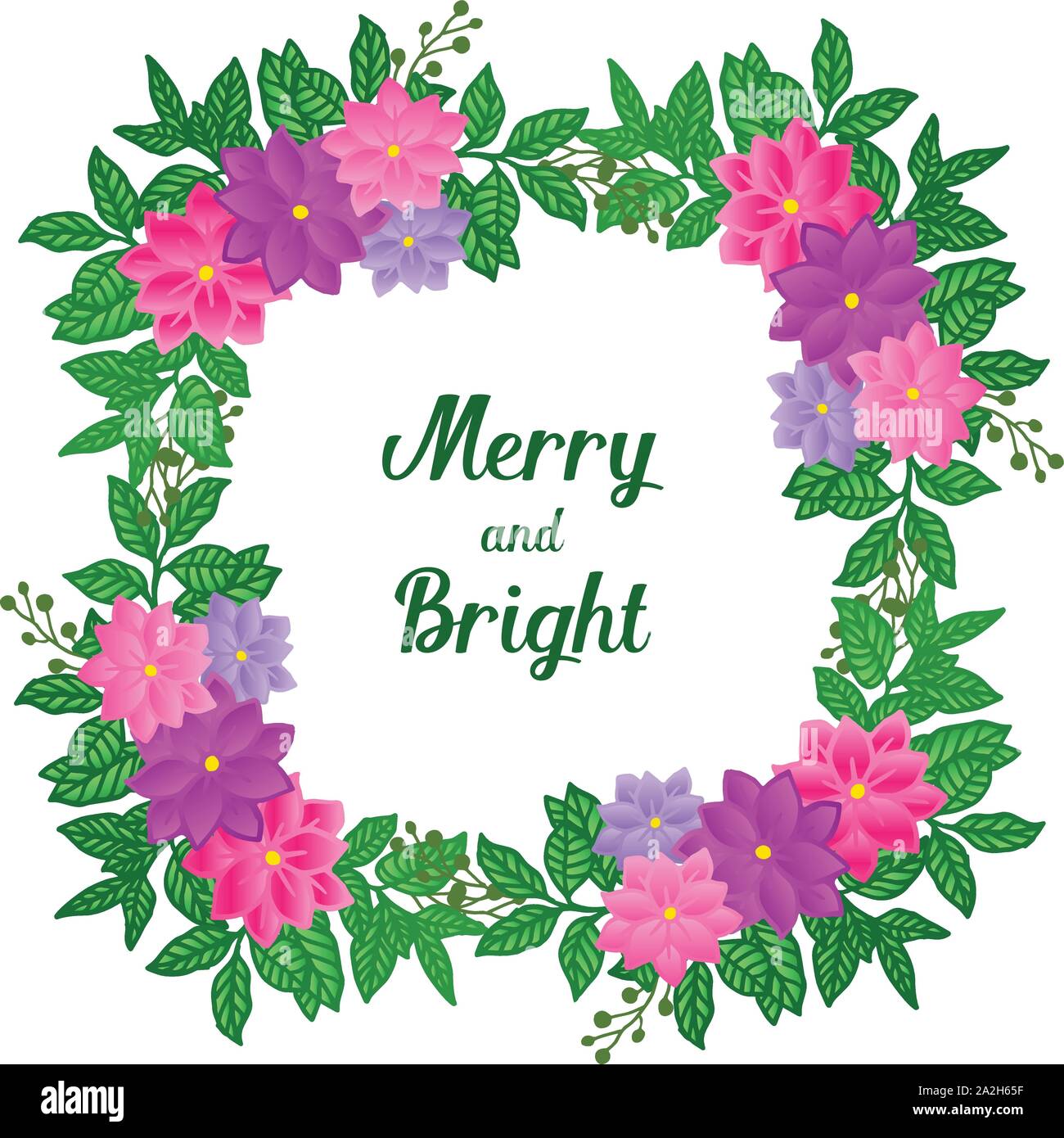 Ornate art of colorful wreath frame for template of card merry and ...