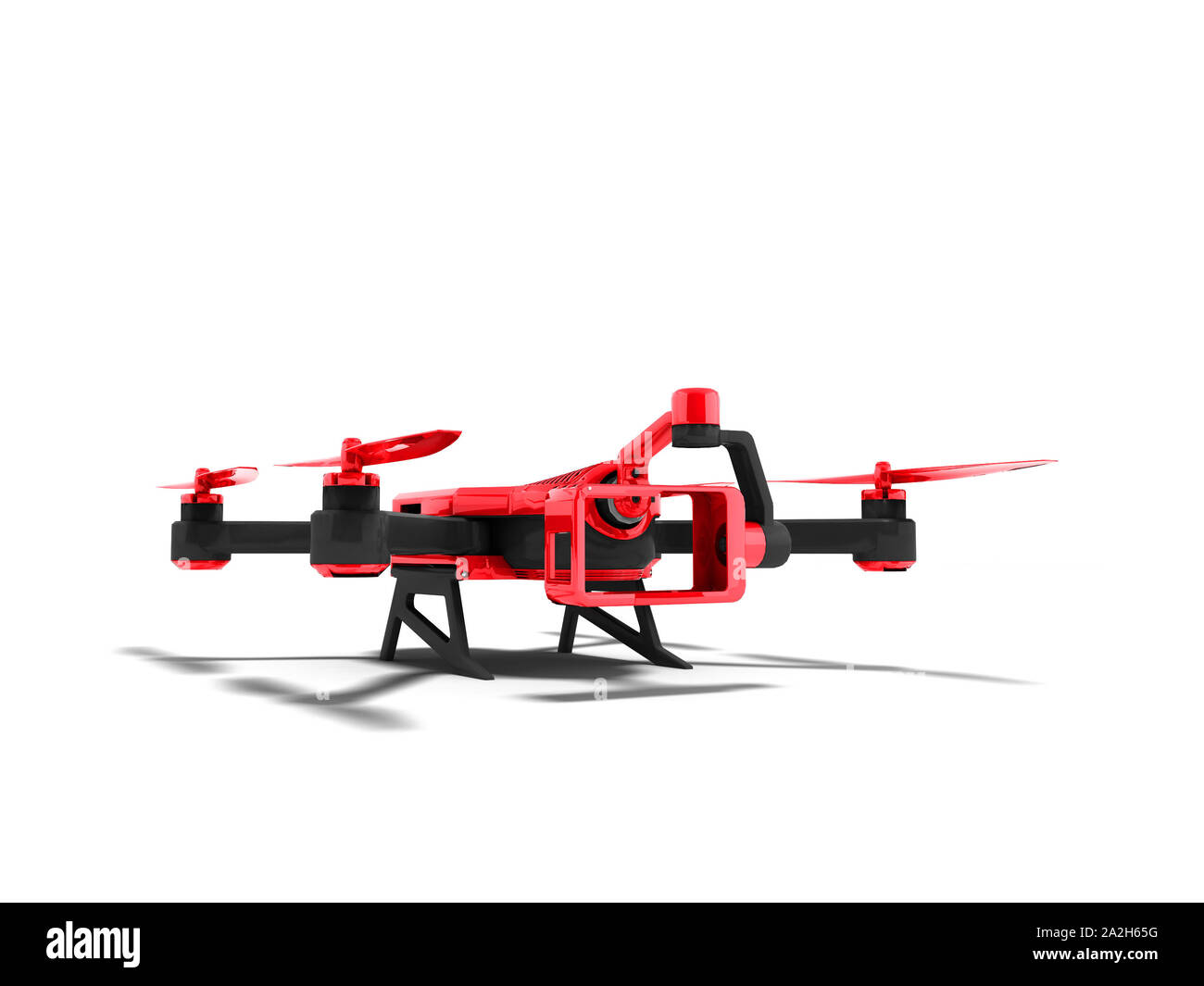 Modern red quadrocopter with black inserts for smartphone with ...