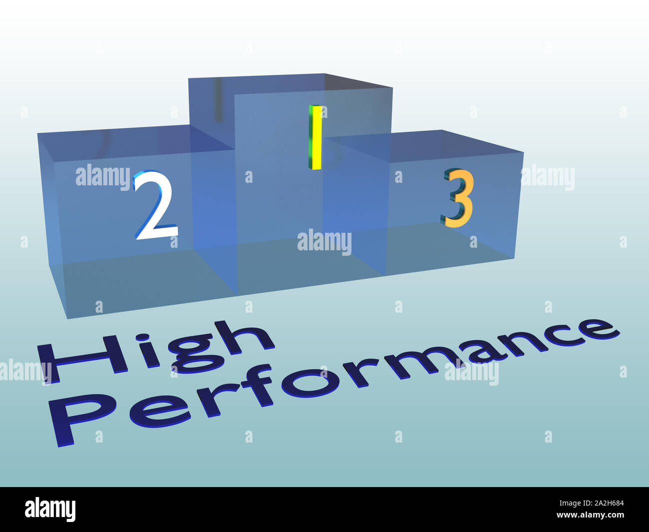 3D illustration of High Performance title with a podium, and a blue ...