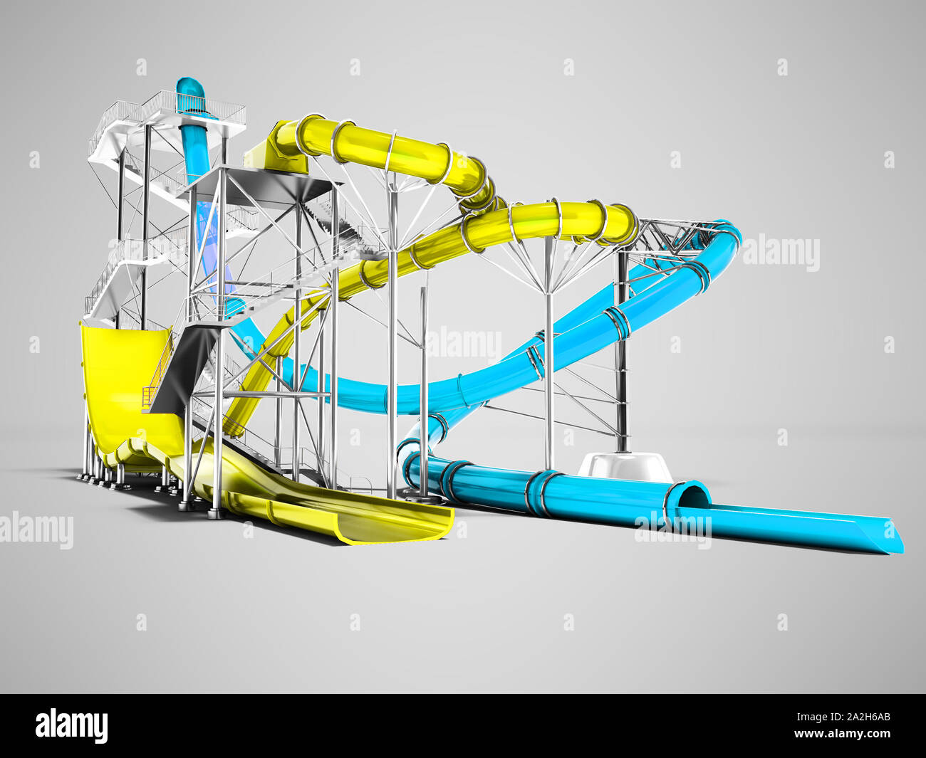 Modern water park yellow blue slide slides hi-res stock photography and ...