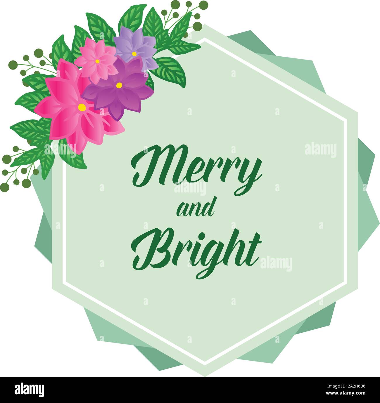 Lettering text of merry and bright, with wallpaper of colorful flower ...