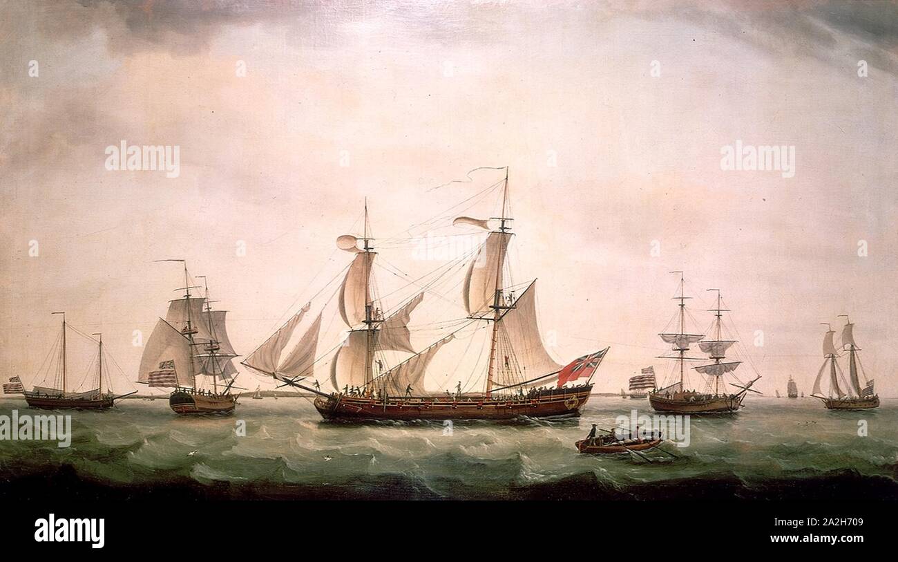 English brig with captured American vessels Stock Photo - Alamy