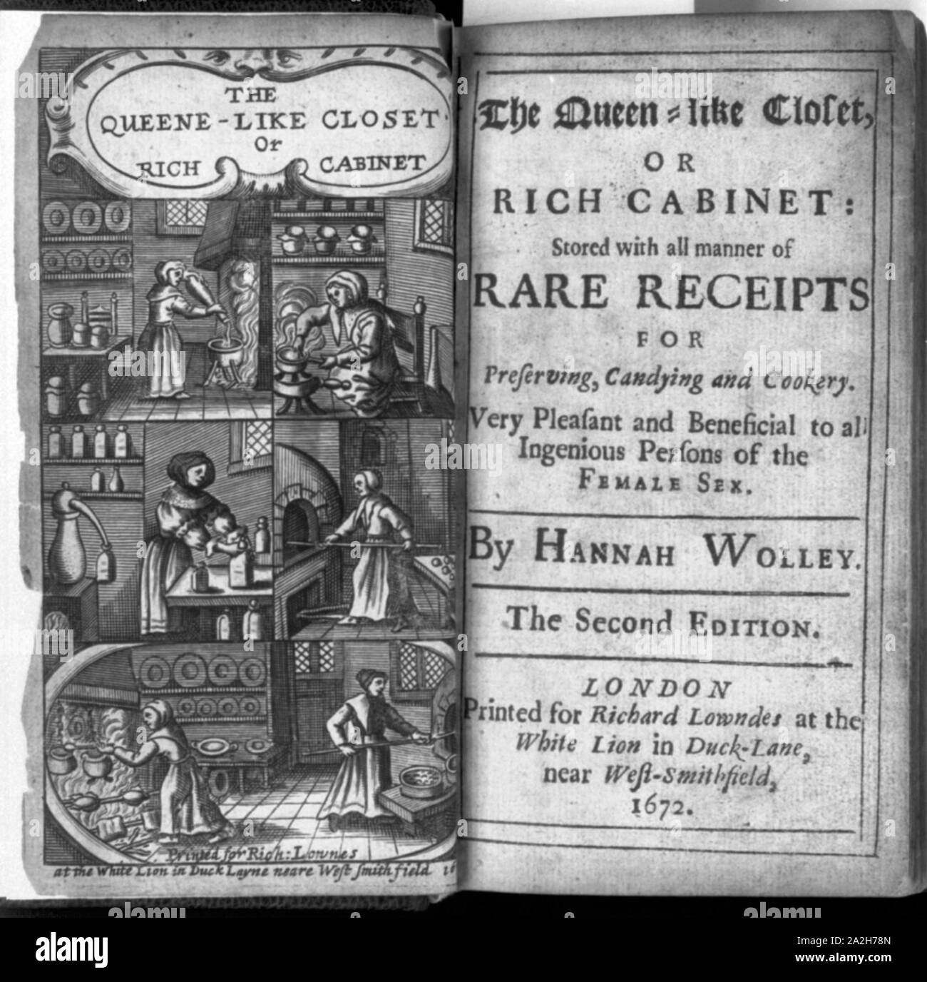 Engraved frontispiece showing 5 cooking scenes and title page of Hannah ...