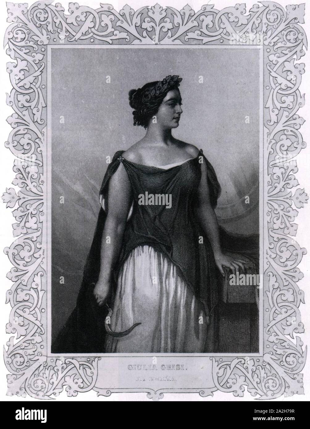 Engraved portrait of opera singer Giulia Grisi, dressed to perform ...