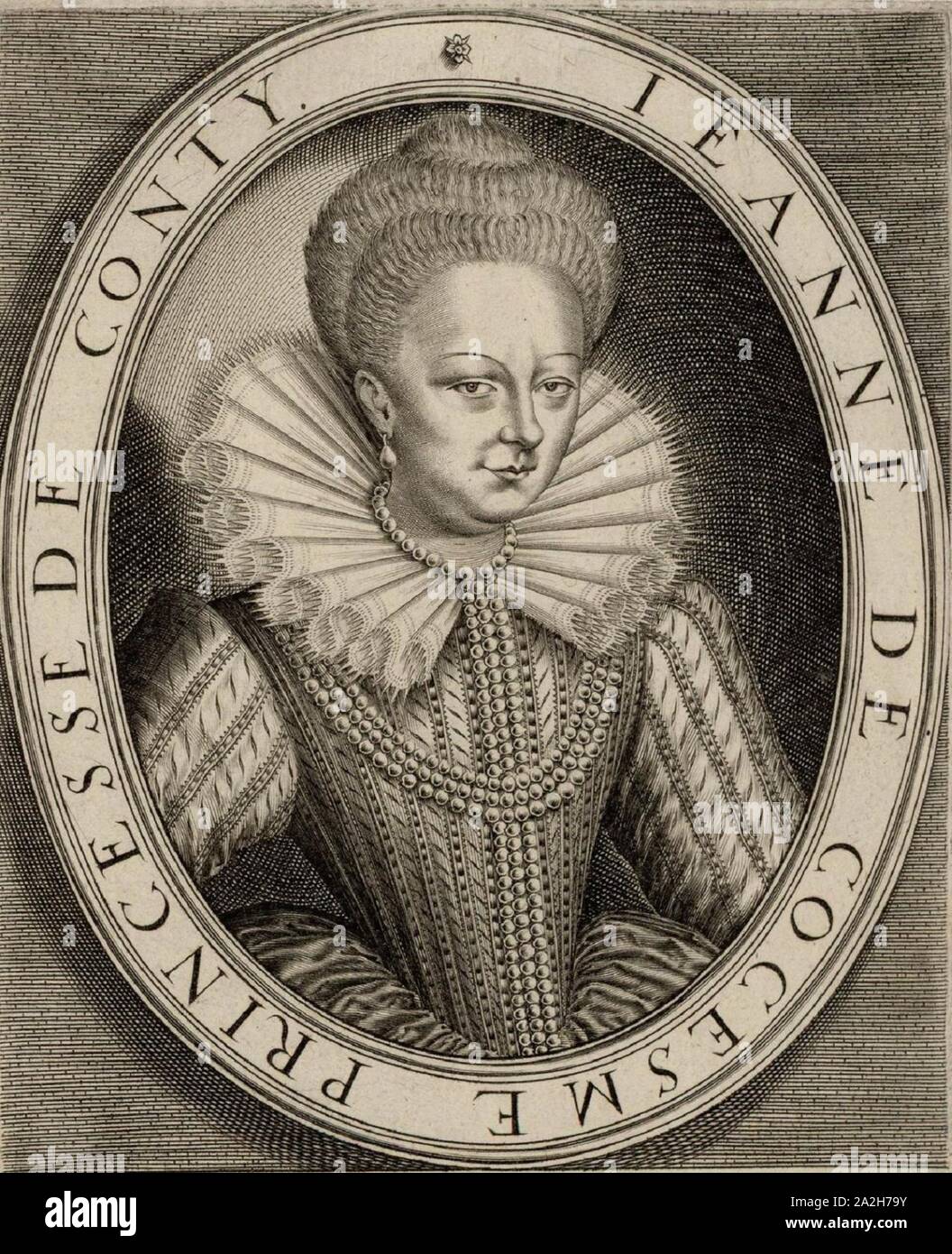 Engraved portrait of Jeanne de Coesme, Princess of Conti. (cropped ...