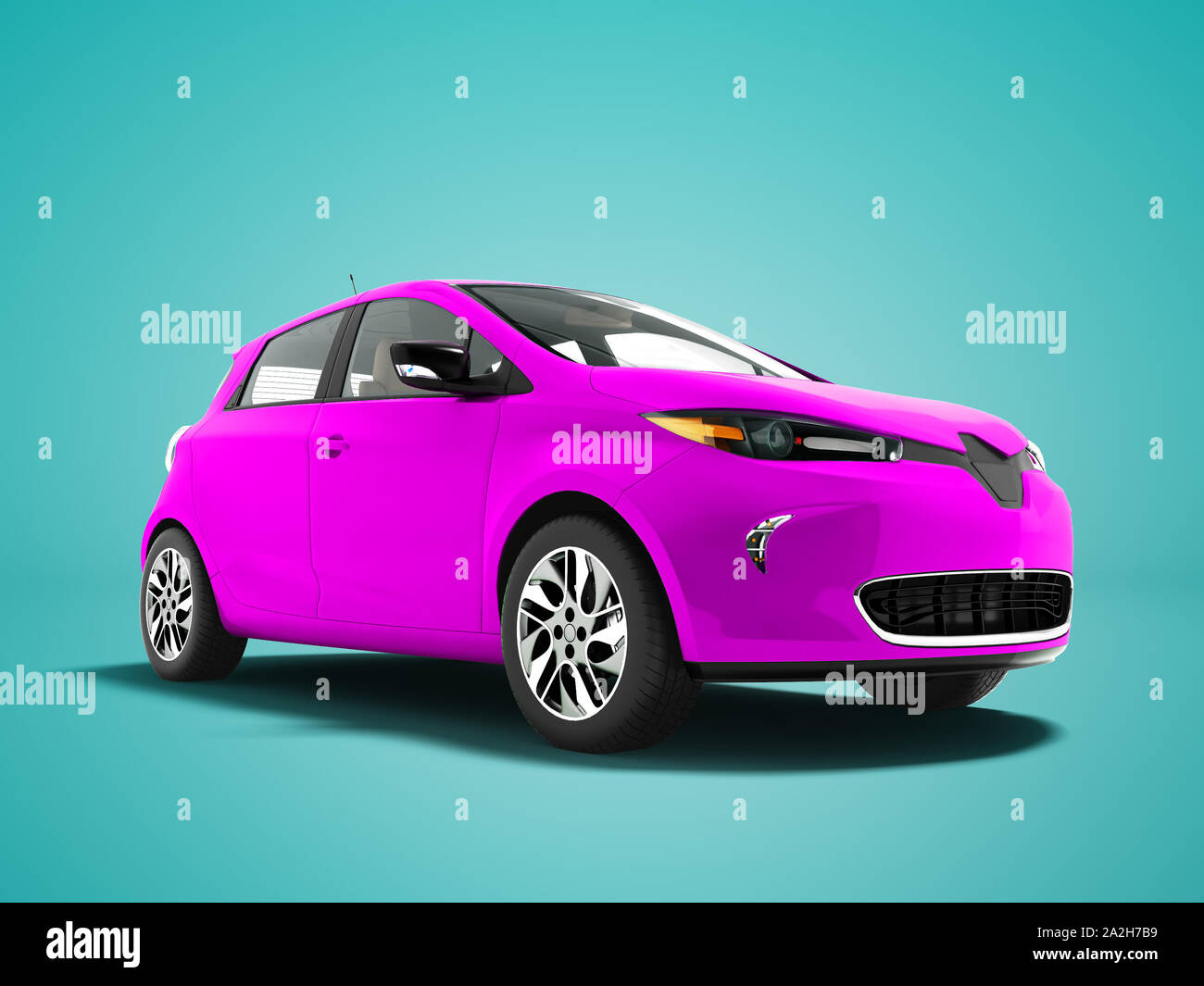 Modern violet electric car for trips to the beach front 3d render not ...