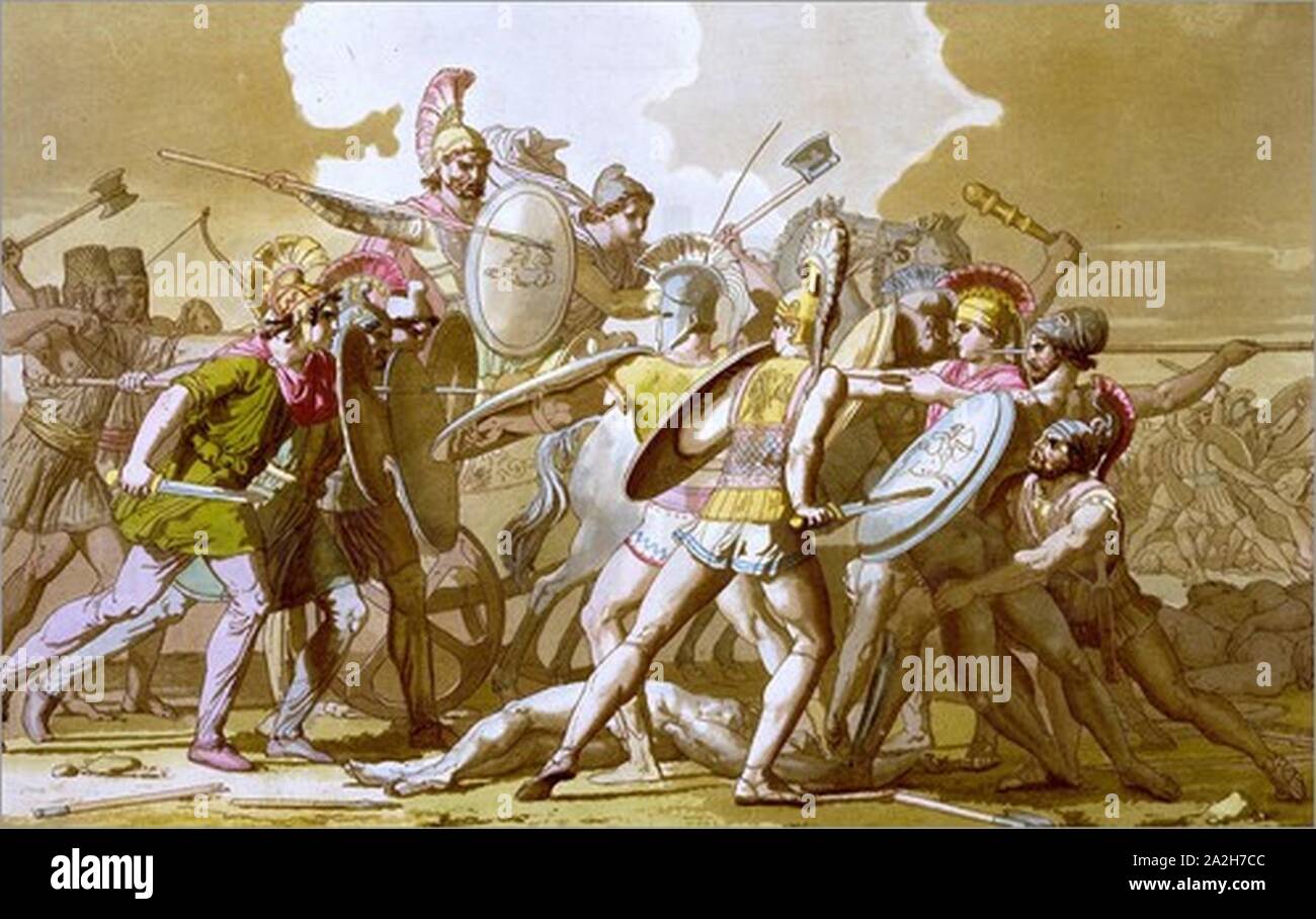 Engraving of Greeks and Trojans Fighting over the body of Patroklos ...