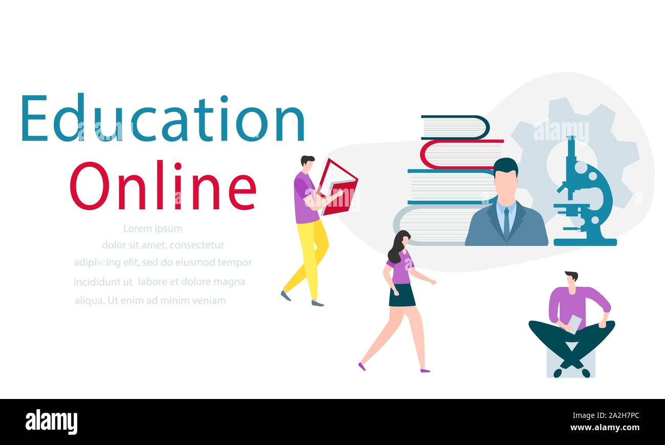 Vector illustration with learning people. Online education, online ...