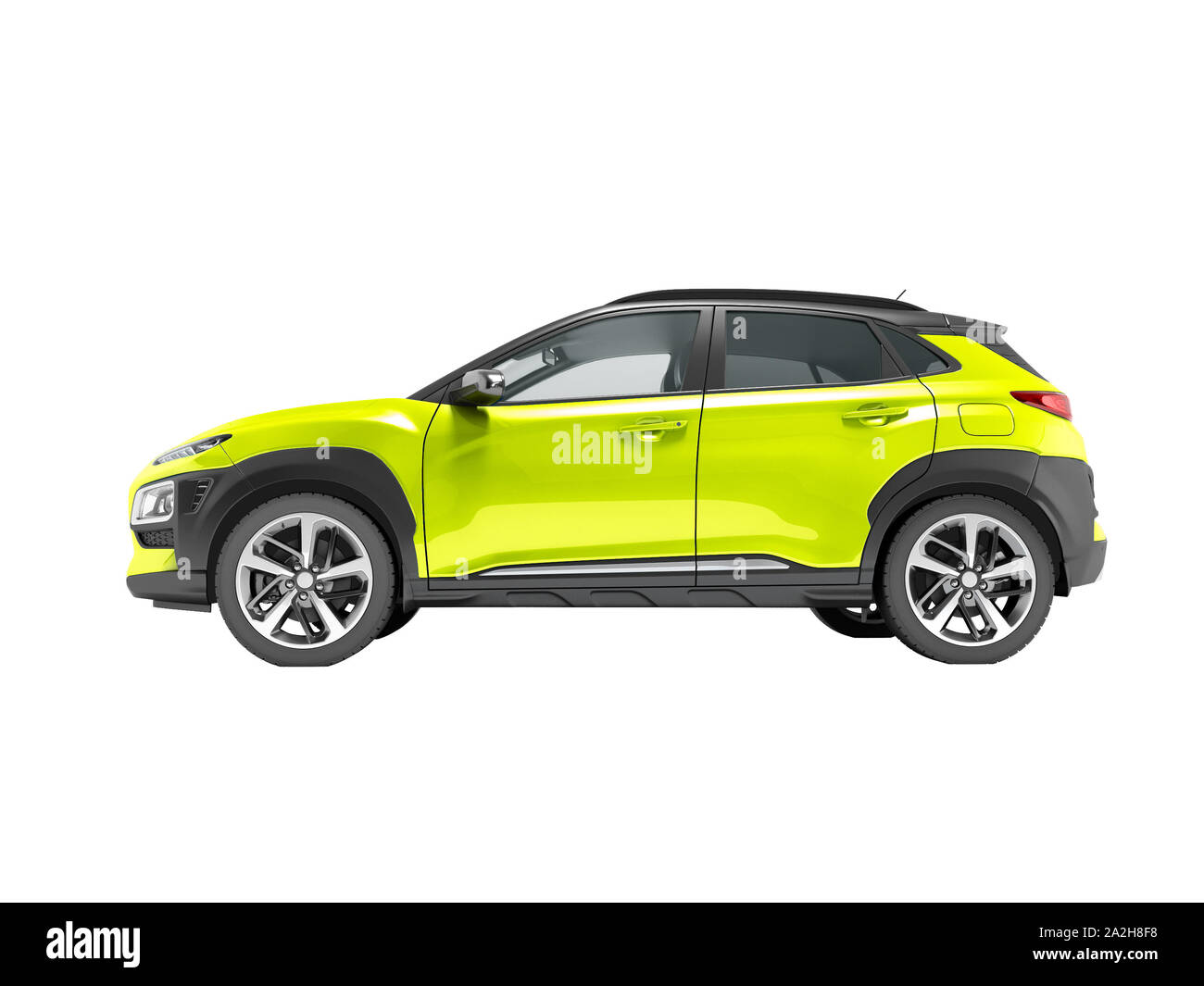 Modern yellow car crossover side view 3d render on white background no ...